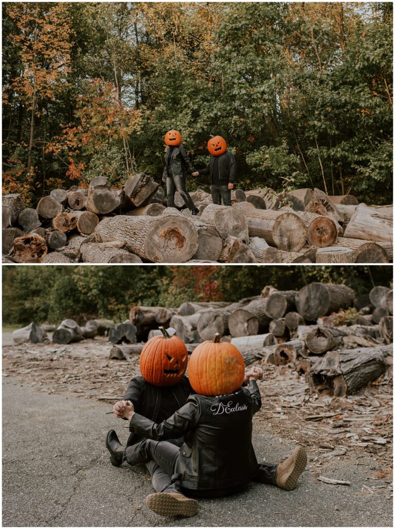 Fall Engagement Session w. Pumpkin Heads | Sarah & Angelo